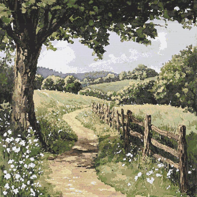 Serene Countryside Cross Stitch PDF Pattern | Green Valley Design - Etsy