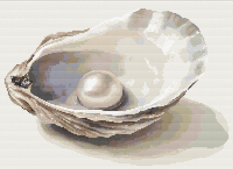 Pearl Oyster Shell Cross Stitch Pattern(pdf) Sea Life Pattern | Easy to ...