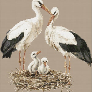 Stork Cross Stitch Pattern (PDF) "stork Family" | Easy to Follow | Baby ...
