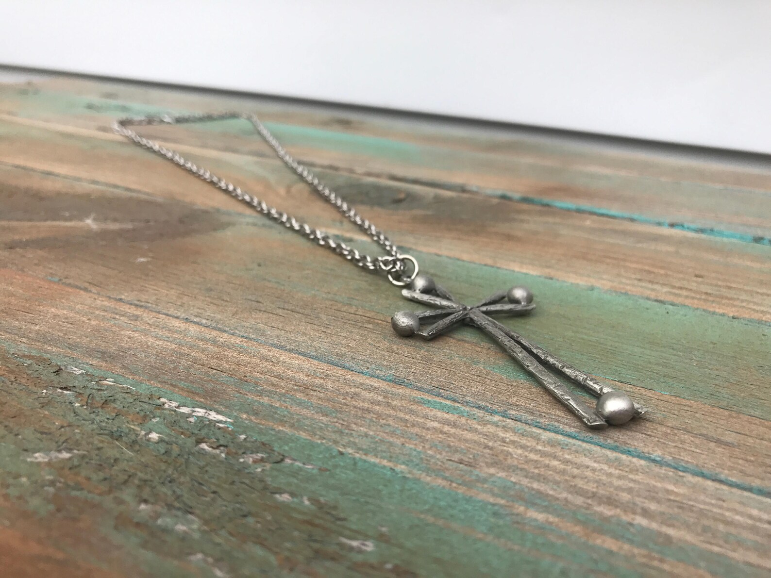 Vintage Pewter Cross Pendant Necklace 1960s - Etsy