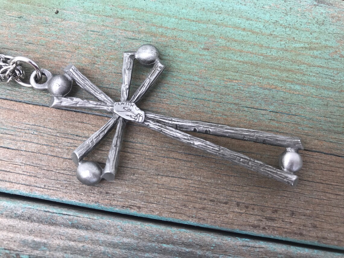 Vintage Pewter Cross Pendant Necklace 1960s - Etsy