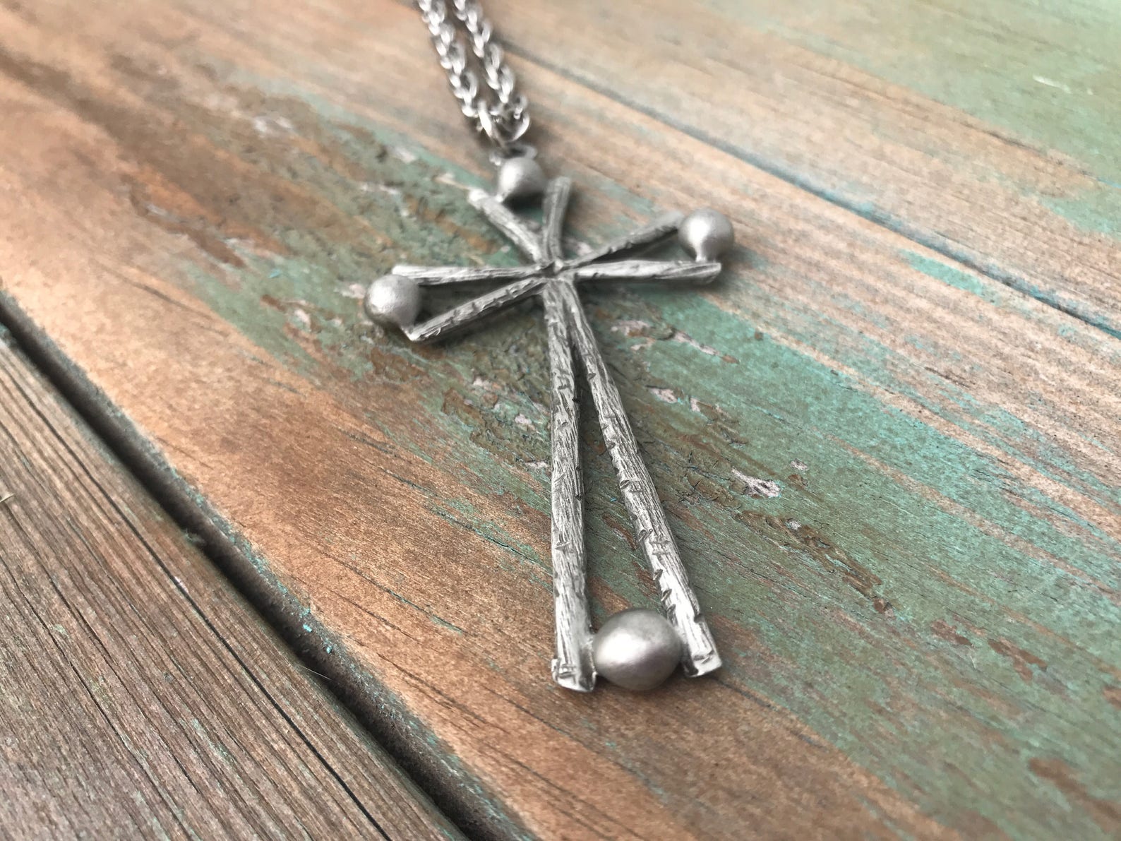 Vintage Pewter Cross Pendant Necklace 1960s - Etsy