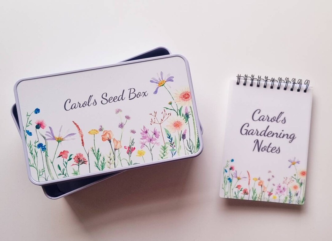 Personalised Seed Tin & Notebook. Floral Gardening Supplies, Seed Box ...