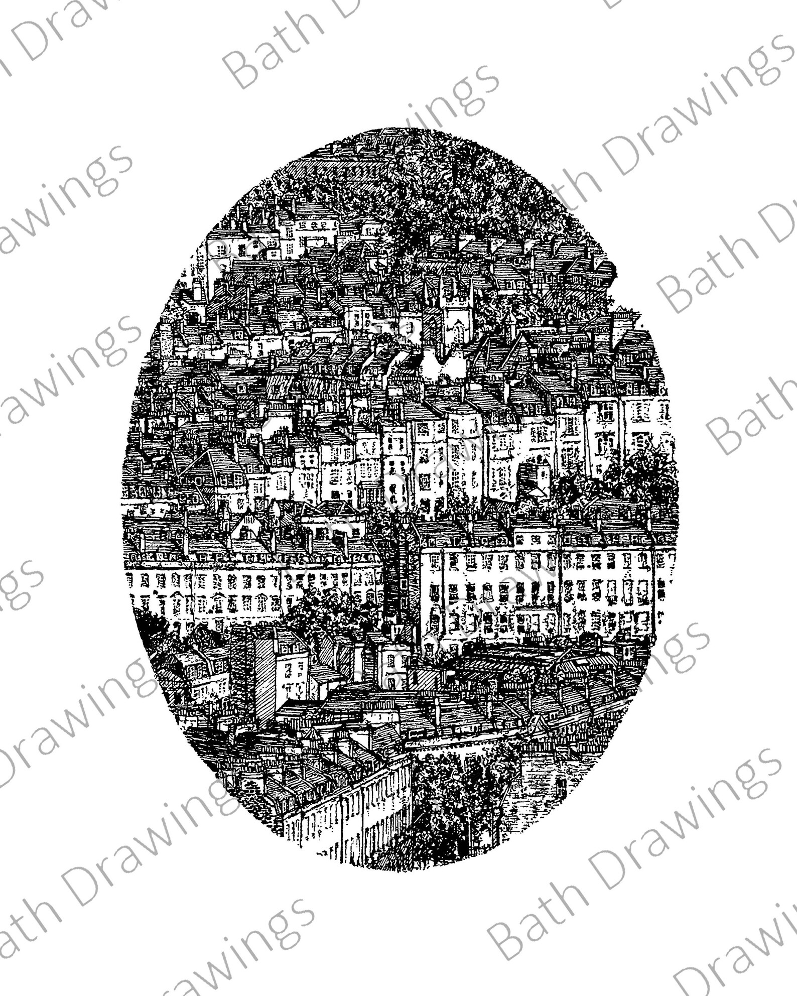 Bath A3 Art Print, View From Bath , City of Bath, Bath UK, Bath Drawing ...