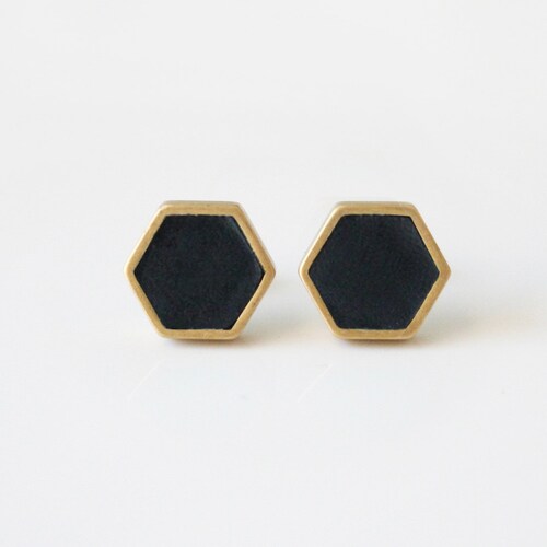 White Marble Earrings Hexagon Earrings Turquoise Stud | Etsy