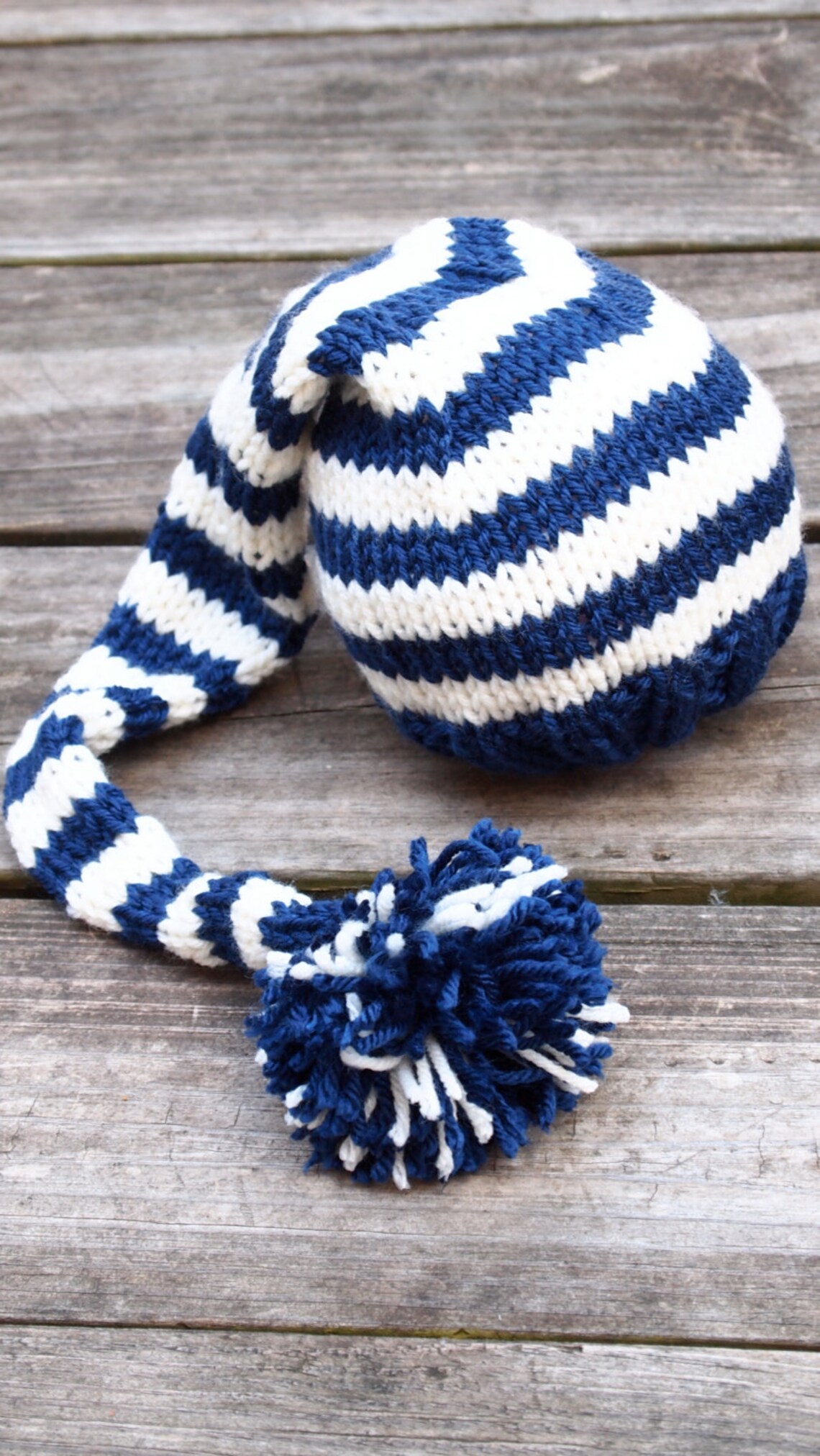 Newborn Baby Boy or Girl Knitted Striped Navy Blue Elf Hat - Etsy