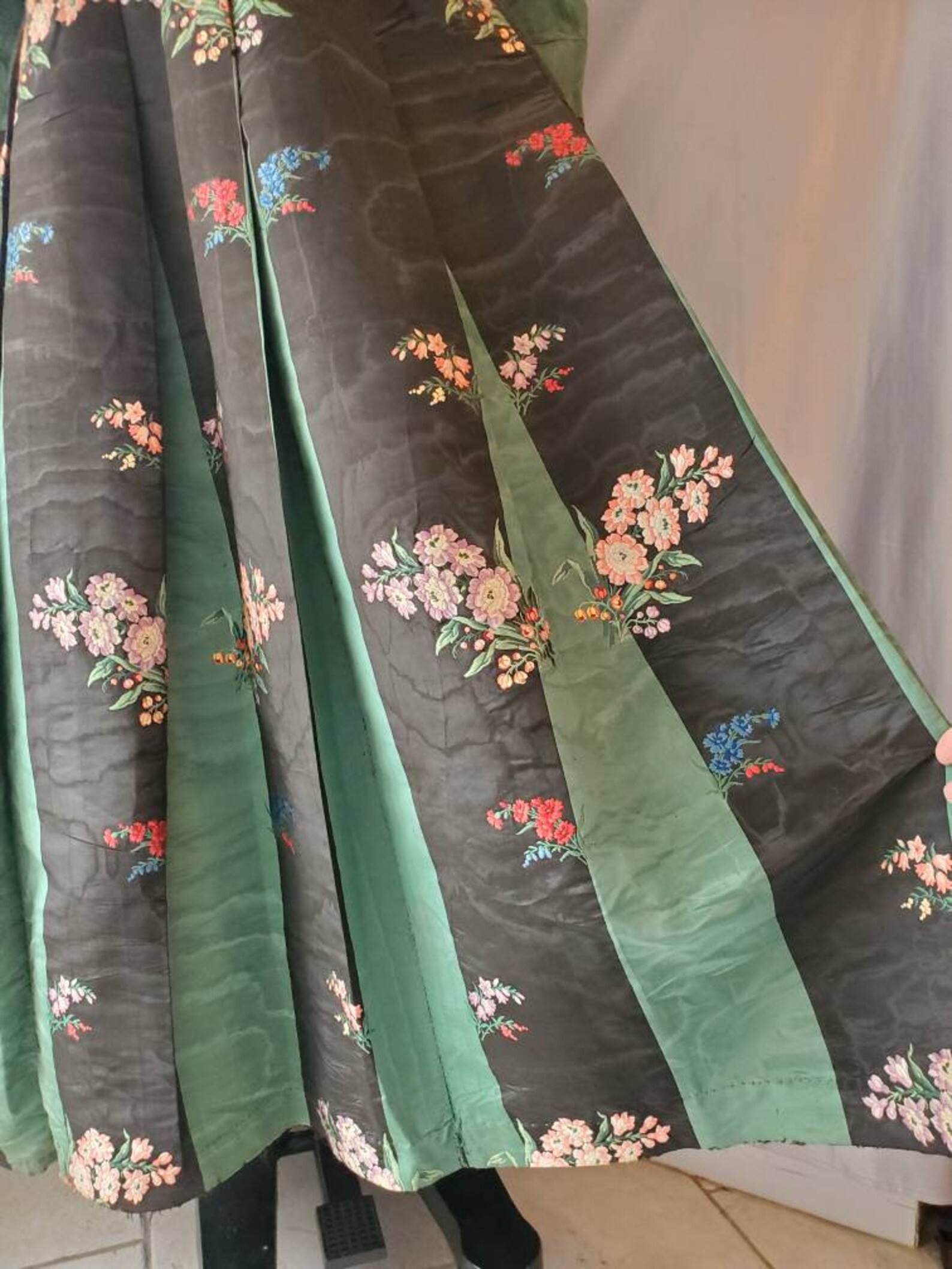 Antique Vintage Moire Silk Taffeta Gown Floral Embroidery | Etsy