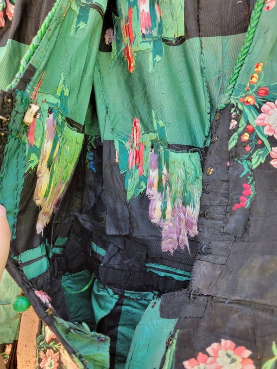 Antique Vintage Moire Silk Taffeta Gown Floral Embroi… - Gem