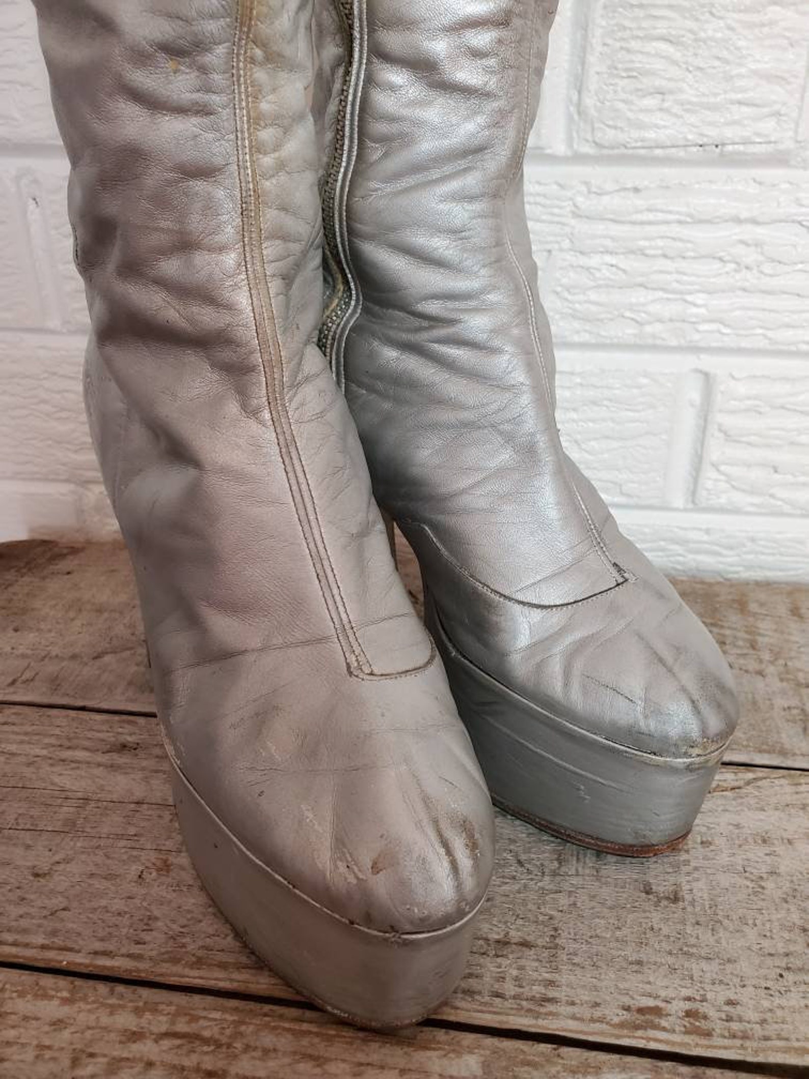 Vintage 1970s Platform Boots Over the Knee Silver Platforms | Etsy