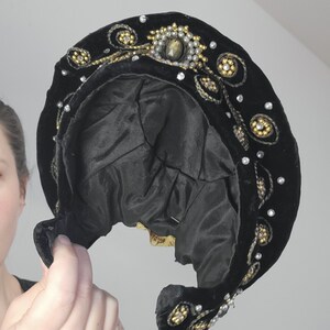 Vintage 1950s Black Velvet Crown Hat Beaded Jeweled Details Paris ...