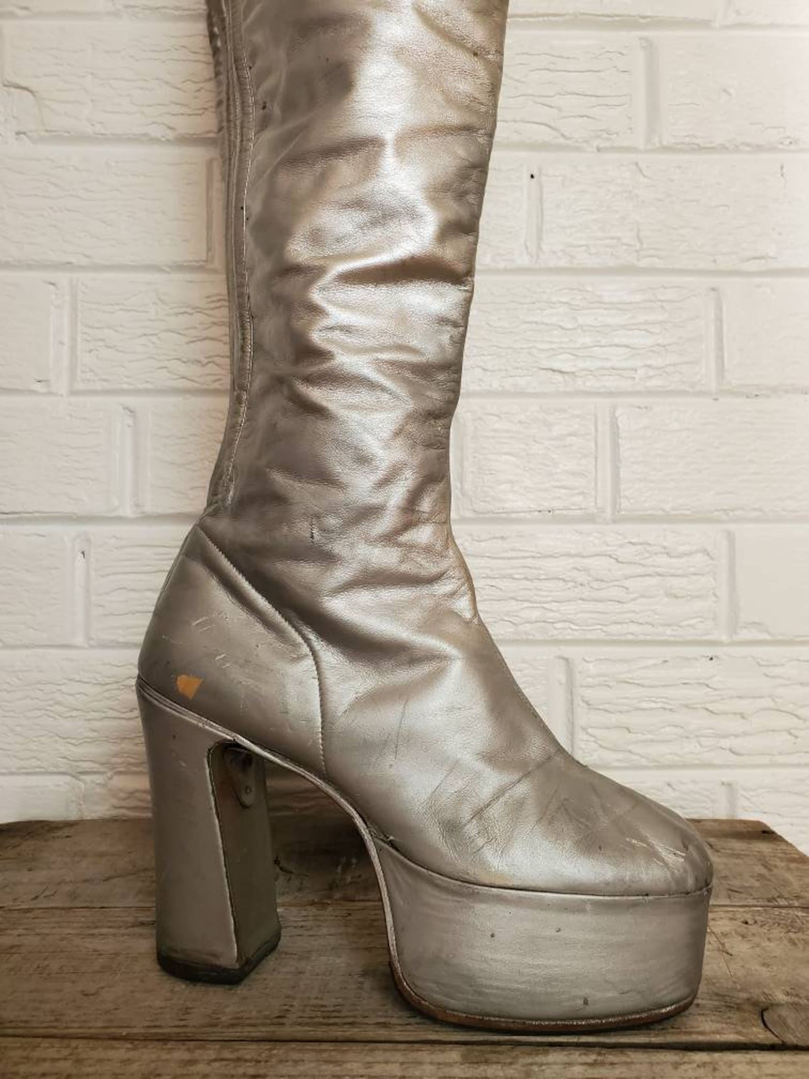 Original Vintage 1970s Platform Boots Over the Knee Silver - Etsy