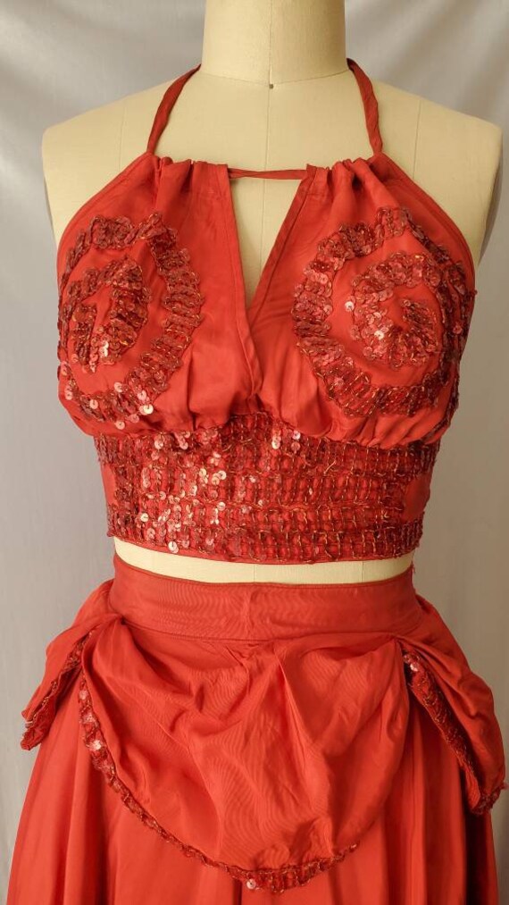 Vintage Mid Century Showgirl Burlesque Costume • Red Gem