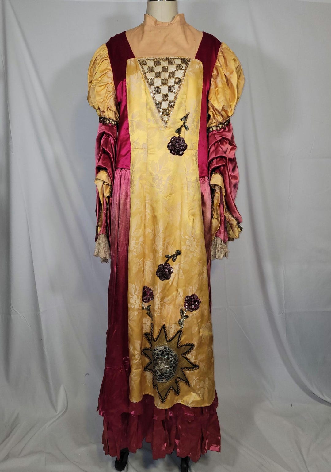 Vintage Theatrical Costume Gown Victorian Queen Sequin Flowers Antique ...