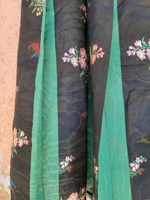 Antique Vintage Moire Silk Taffeta Gown Floral Embroi… - Gem