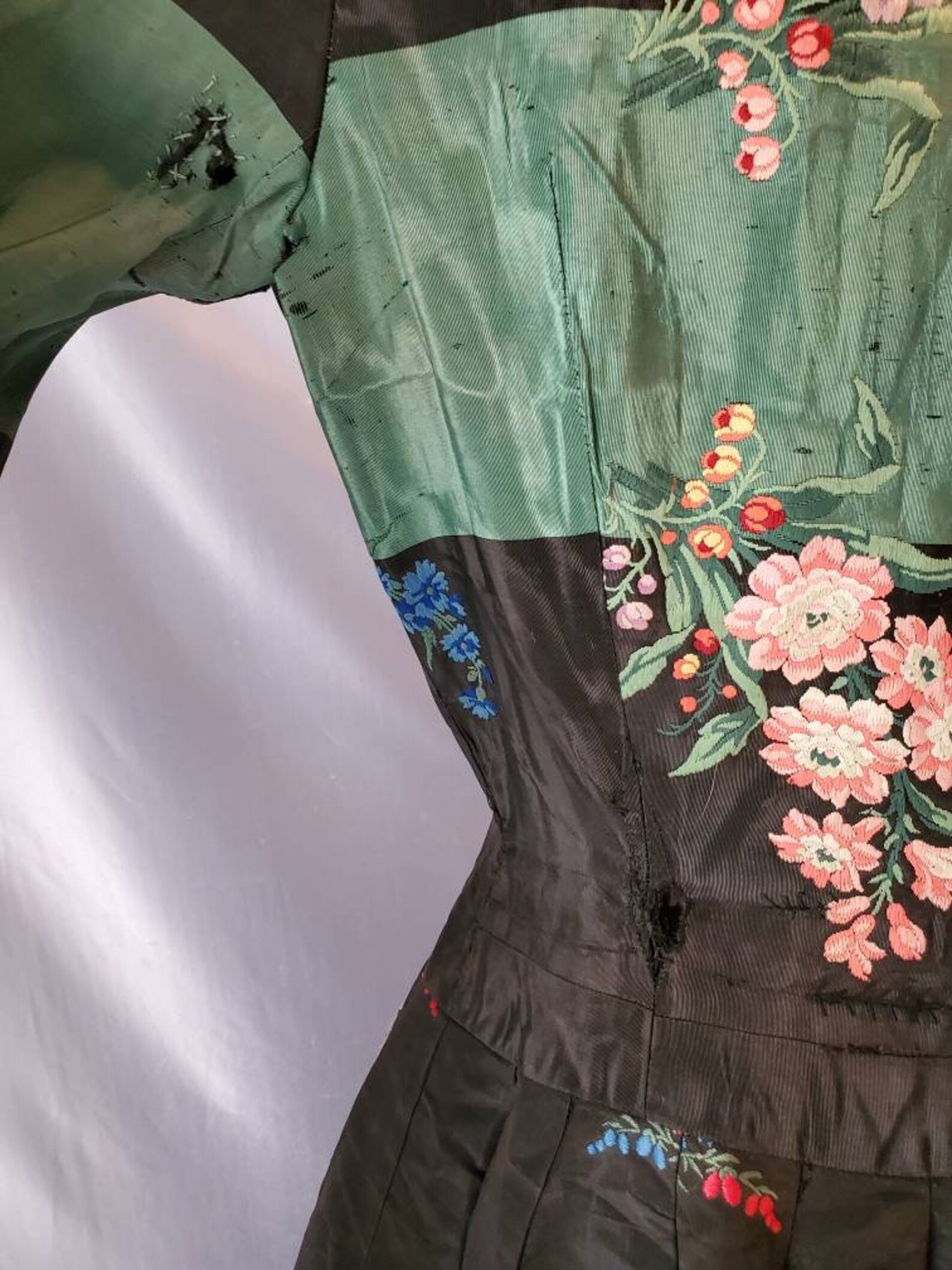 Antique Vintage Moire Silk Taffeta Gown Floral Embroidery | Etsy