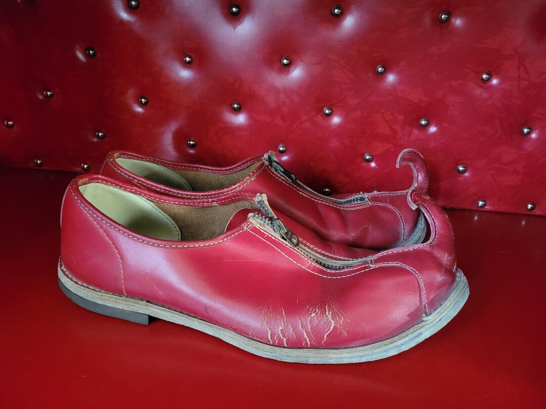 Vintage Red Leather Curly Toe Clown Shoes Custom Vintage Costume Jester ...