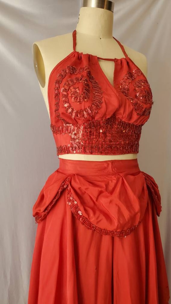 Vintage Mid Century Showgirl Burlesque Costume • Red … - Gem