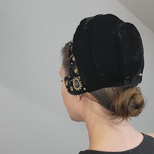 Vintage 1950s Black Velvet Crown Hat Beaded Jeweled Details Paris - Etsy