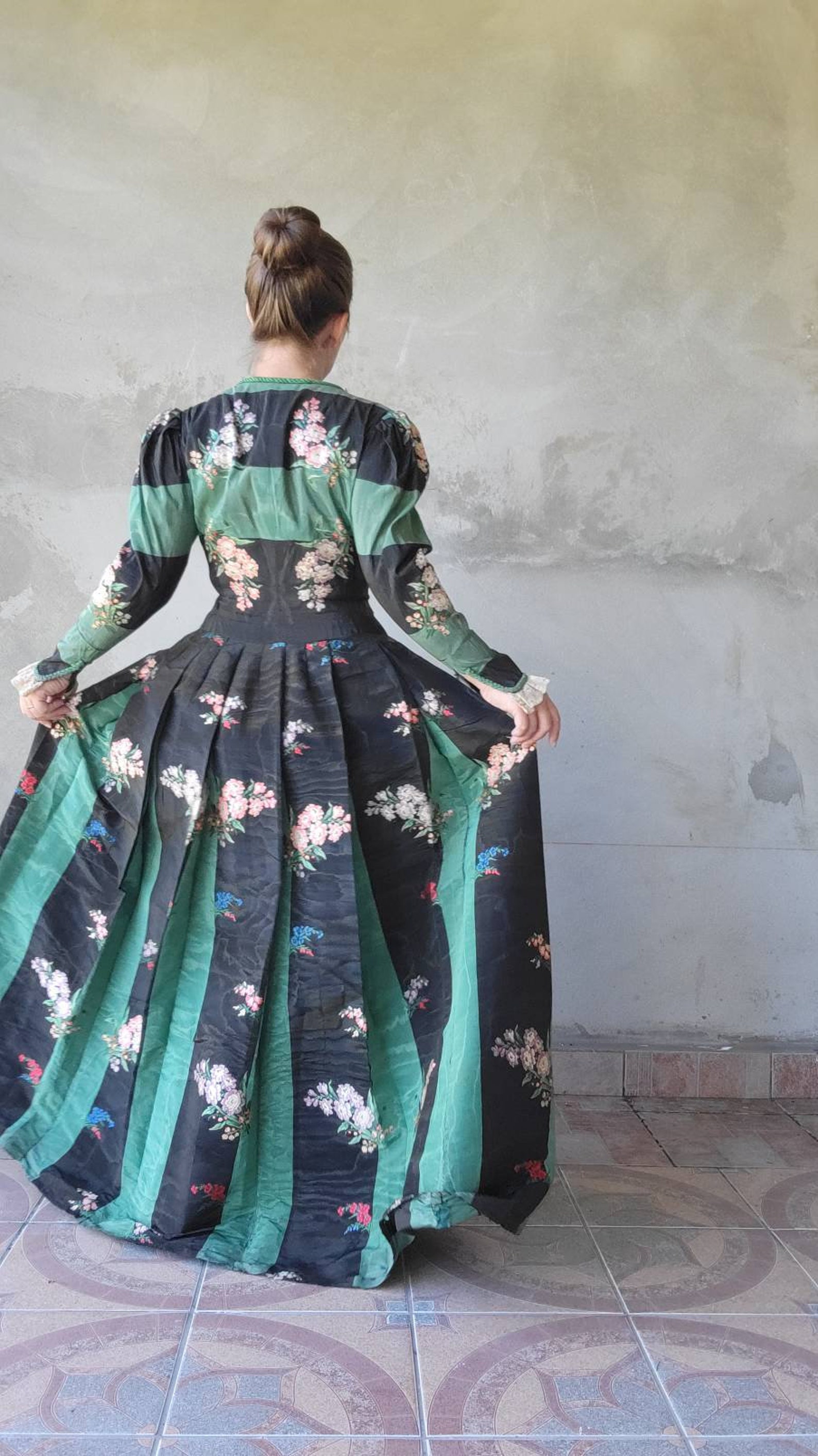 Antique Vintage Moire Silk Taffeta Gown Floral Embroidery - Etsy