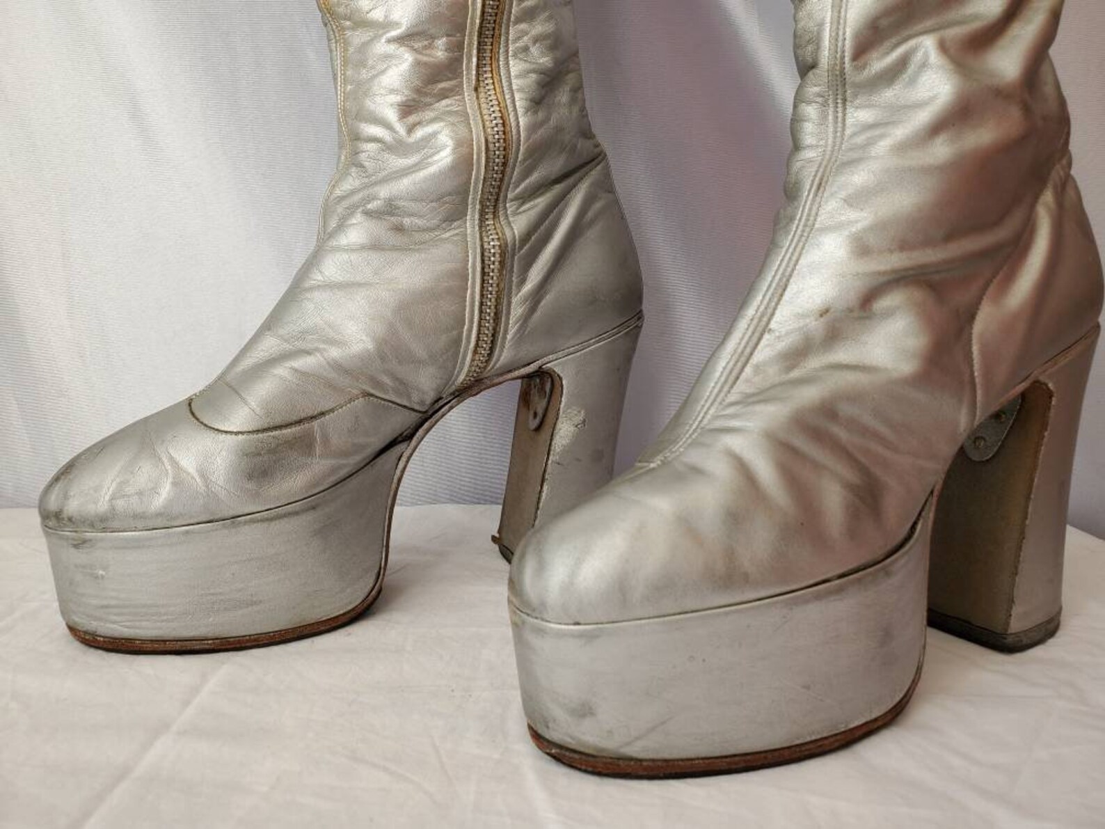 Vintage 1970s Platform Boots • Over the Knee Silver Boots • Rockabye ...