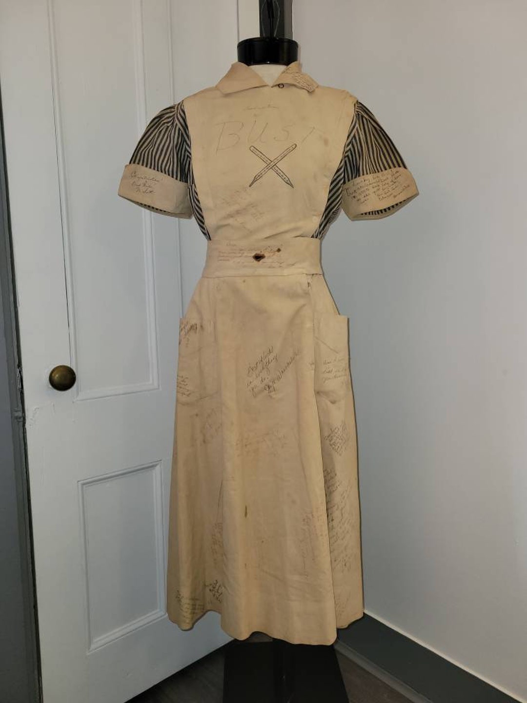 Vintage 1960s Nurse Uniform Dress Graduation Senior Signature Dress ...