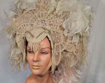 Showgirl Vintage Burlesque Costume Vegas Feather Headpiece - Etsy UK