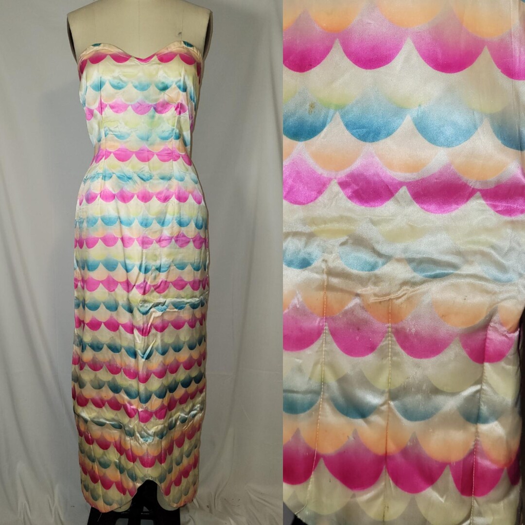 Vintage Showgirl Dress Costume Fish Gown Mermaid Scale Print Padded ...