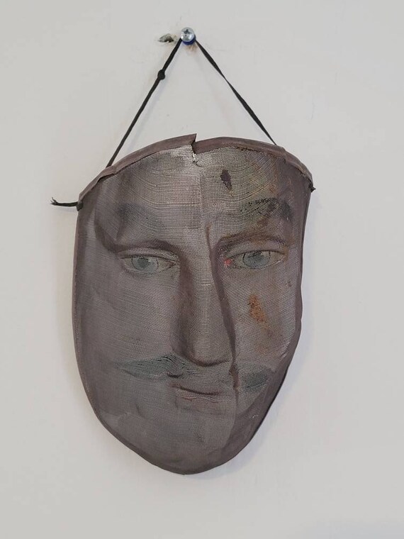 Vintage Antique Metal Mesh Mask • Hand Painted Theatr… - Gem
