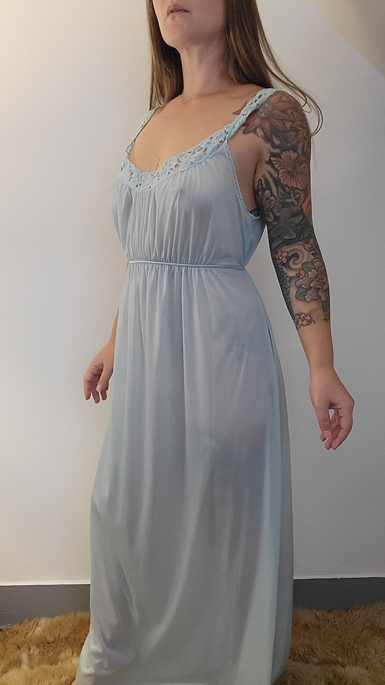 Vintage Sky Blue Slip Gown Vanity Fair Size Large Sheer Slip Dress Lace ...