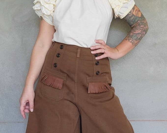 Vintage 1940s 50s Western Gaucho Style Pants Gabardine Leather Fringe ...