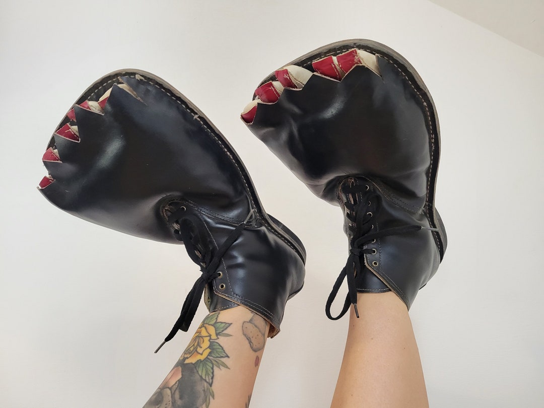 Vintage Clown Shoes Leather Clown Boots Exposed Red Toes "lacy" - Etsy