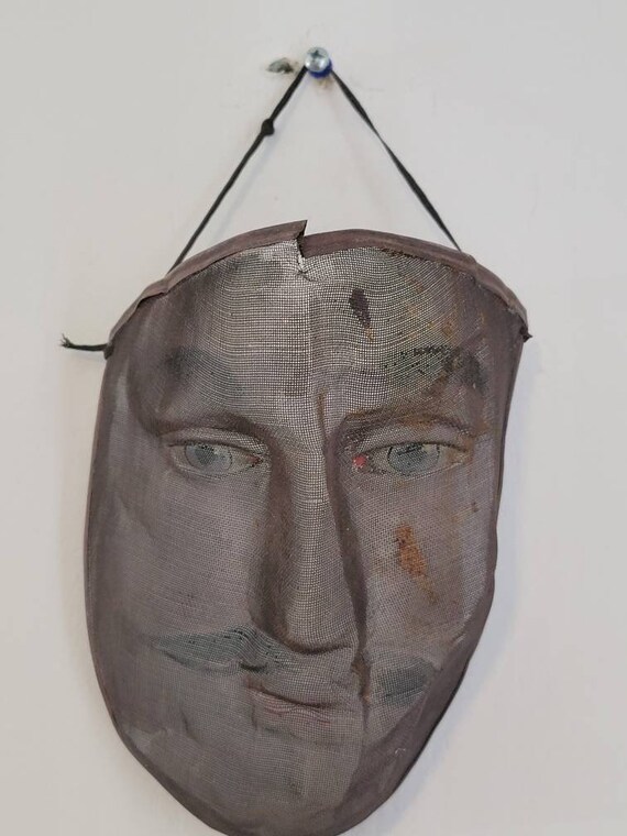 Vintage Antique Metal Mesh Mask • Hand Painted Theatr… - Gem