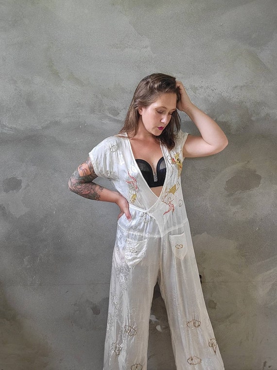 Vintage 1940s 5os Beach Pajama Jumpsuit Embroidered D… - Gem
