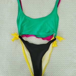 Vintage 1980s 90s Monokini Swimsuit Sexy Cut Out Color Block Bathing ...