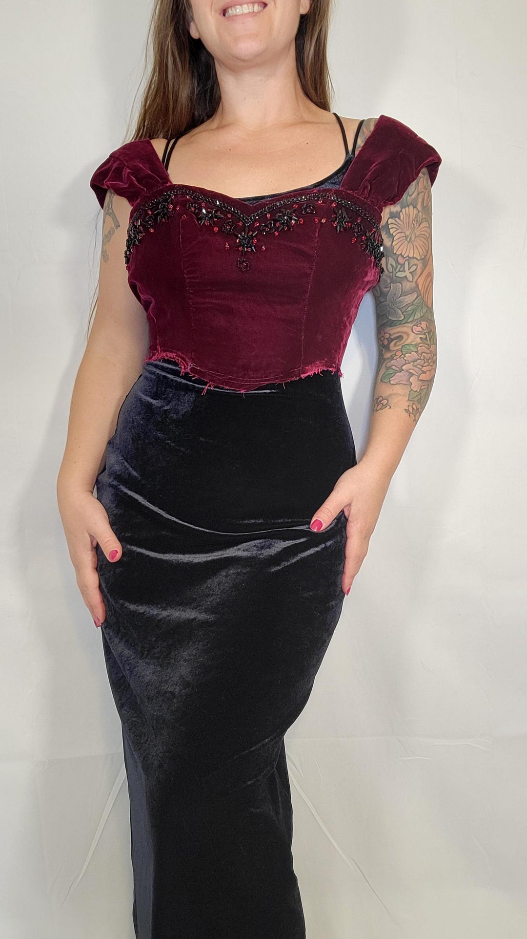 Vintage Blood Red Velvet Beaded Cropped Bodice Top 34B - Etsy