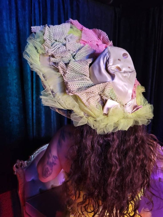 Vintage Showgirl Costume And Bonnet Headpiece Pink An Gem