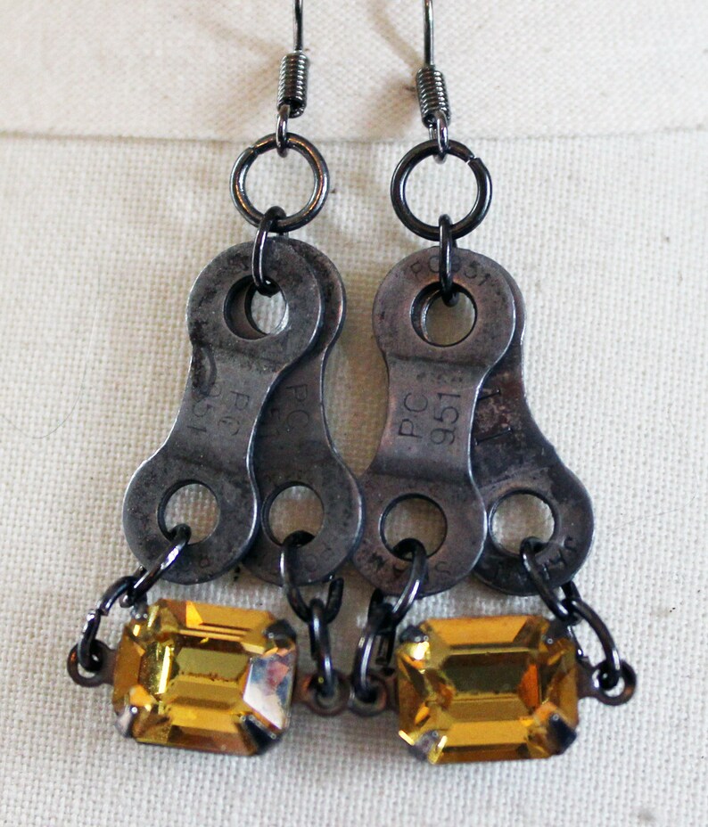Upcycled Bicycle Chain Earrings With Vintage Swarovski Crystals ...