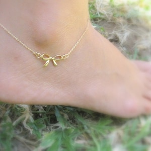 Bow Anklet, Ribbon Anklet, Anklet, Gold Anklet, Bow Gold Anklet, Gold ...