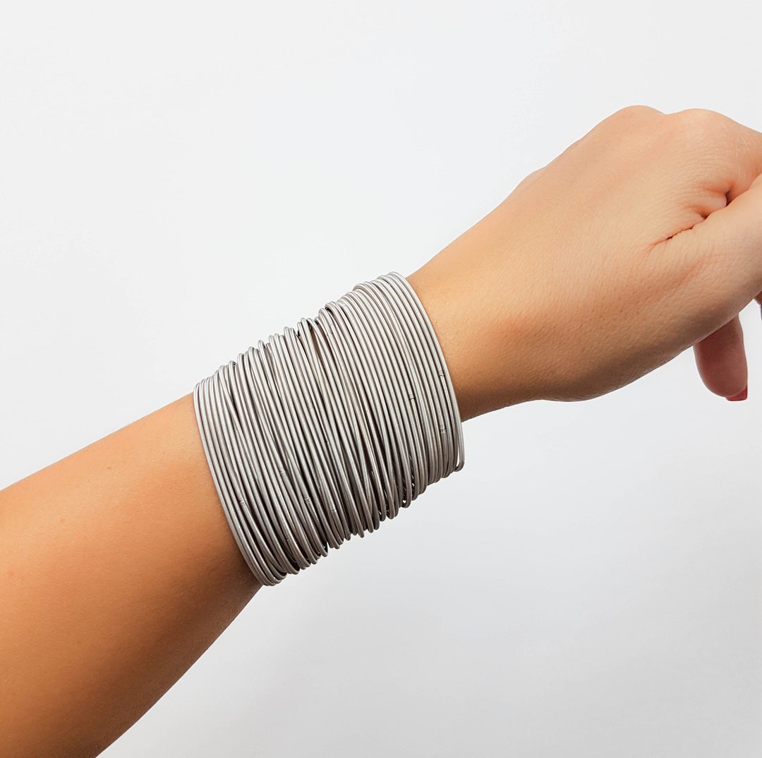 8" Guitar String Bracelets, Big Silver Spring Bracelets, Stainelss ...