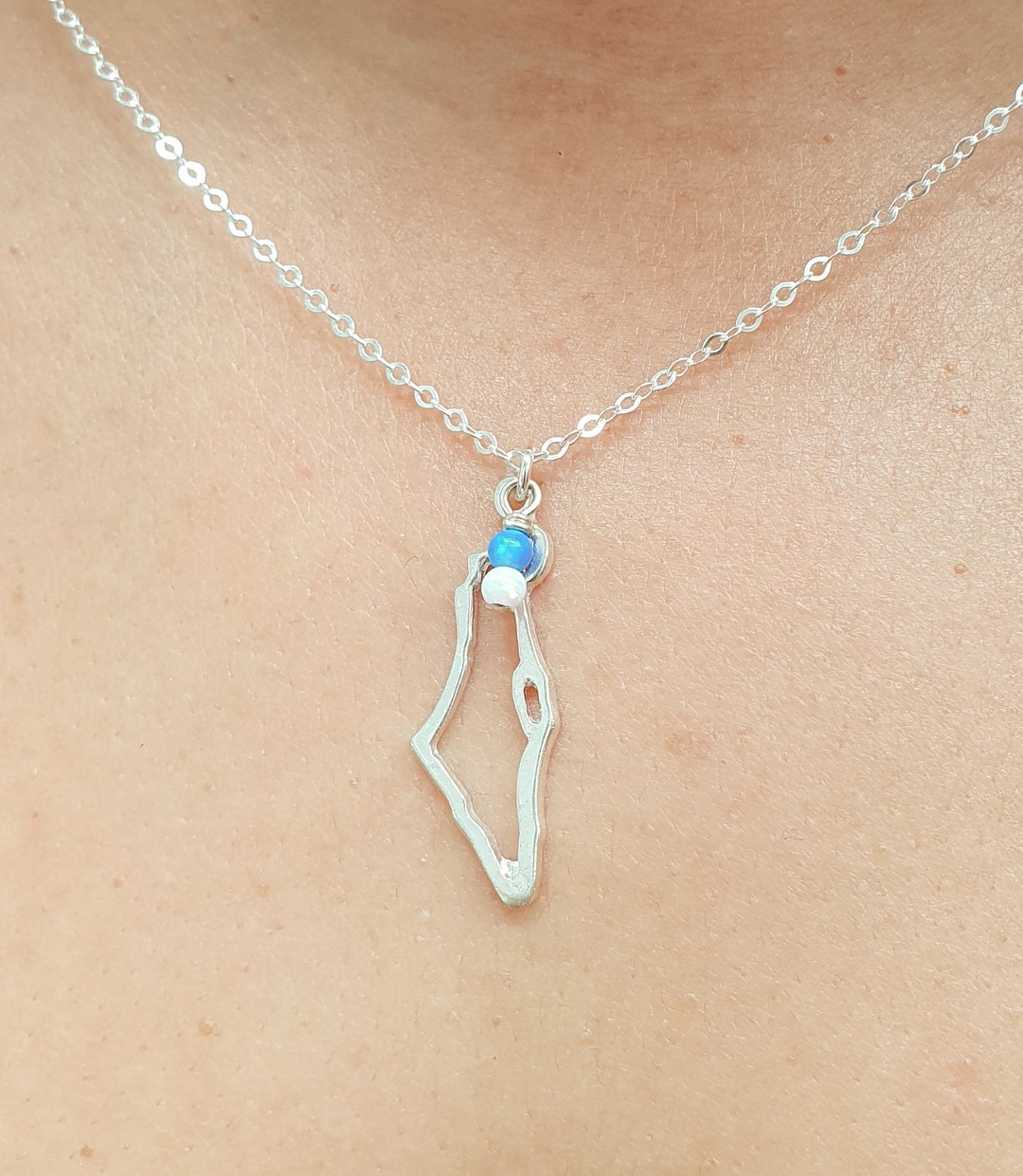 Israel Map Necklace, Israel Pendant, Israel Map Charm Necklace Sterling ...