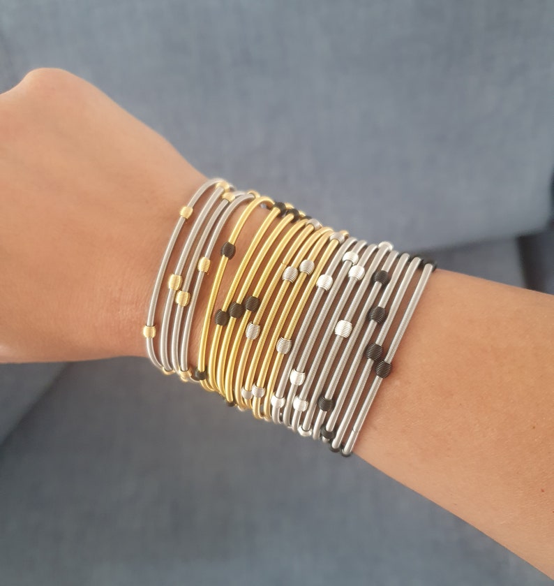 Flexible Set 4 Wire Beaded Stainless Steel Spring Bracelets,beaded ...