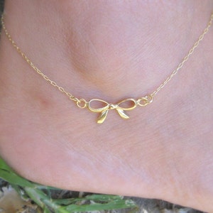 Bow Anklet, Ribbon Anklet, Anklet, Gold Anklet, Bow Gold Anklet, Gold ...