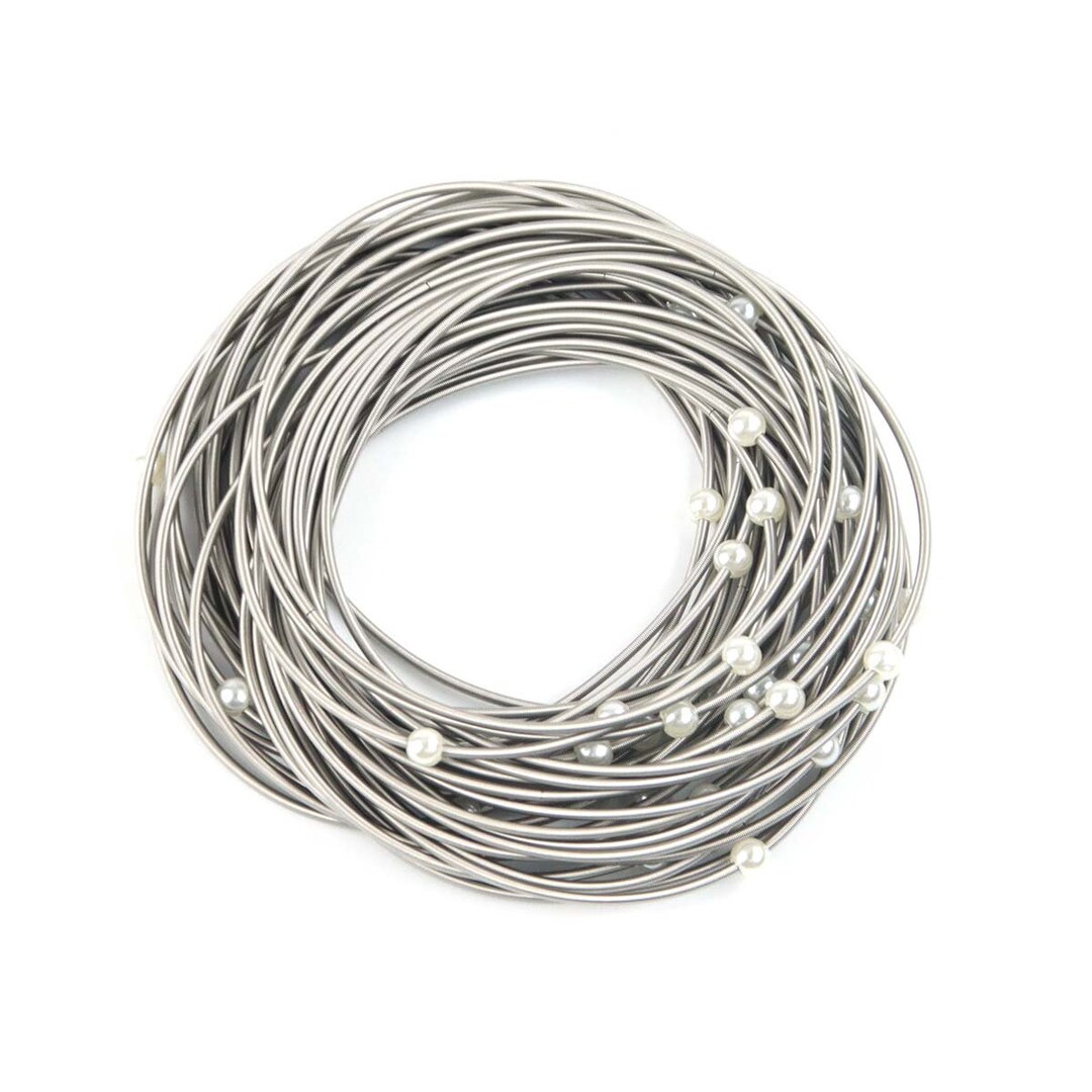 Guitar String Bracelet With White Pearl,spring Coil Bracelet,stainless ...