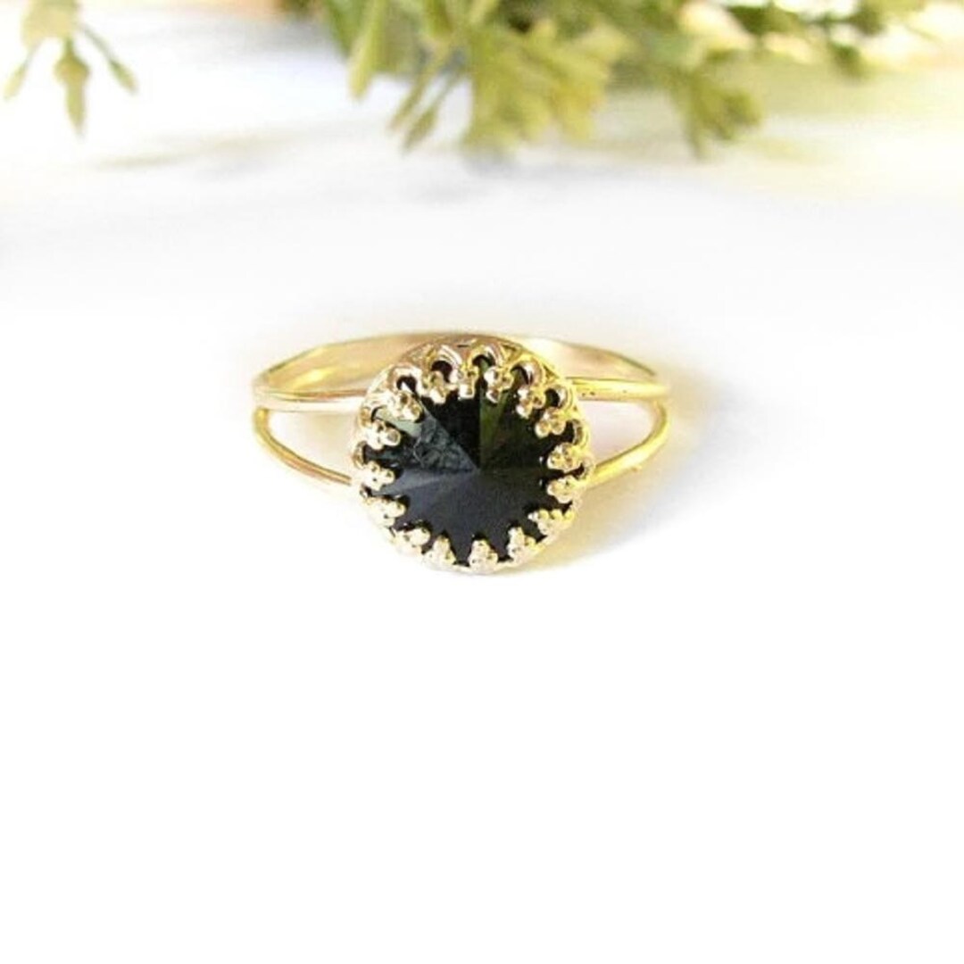 Black Crystal Stone Ring Jet Onyx Vintage Ring Double Band Ring - Etsy