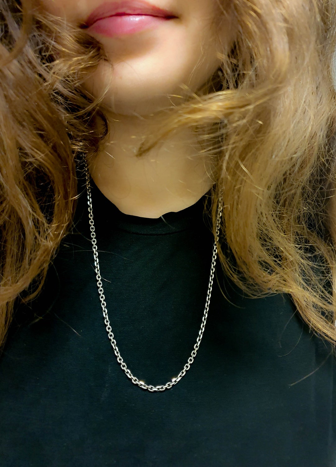 Anchor Chain Necklace-anchor Chain-oxidized Chain Necklace Sterling ...