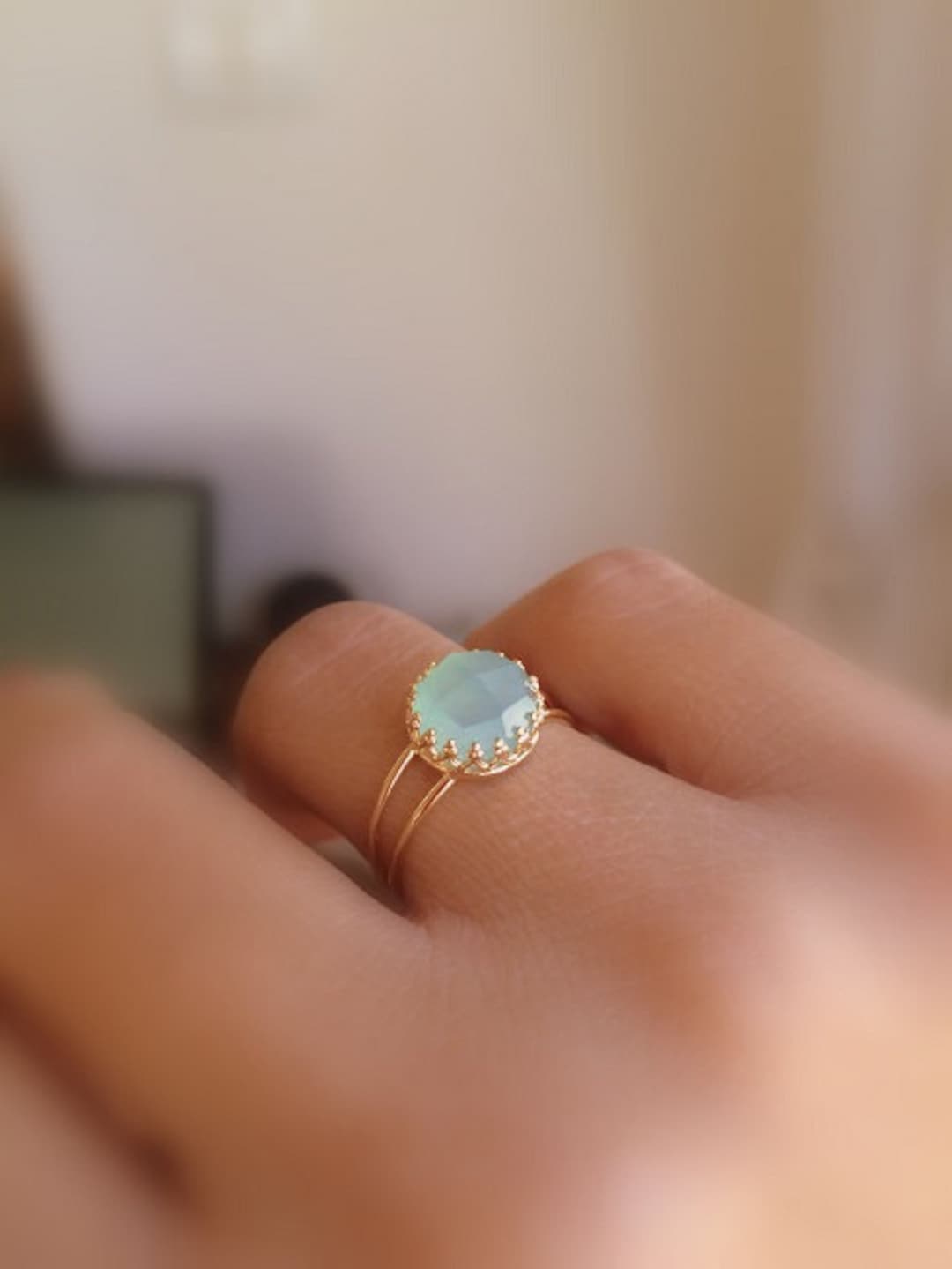 Aqua Chalcedony Gold Ring Aqua Blue Chalcedony Gemstone Aqua Mint Color ...