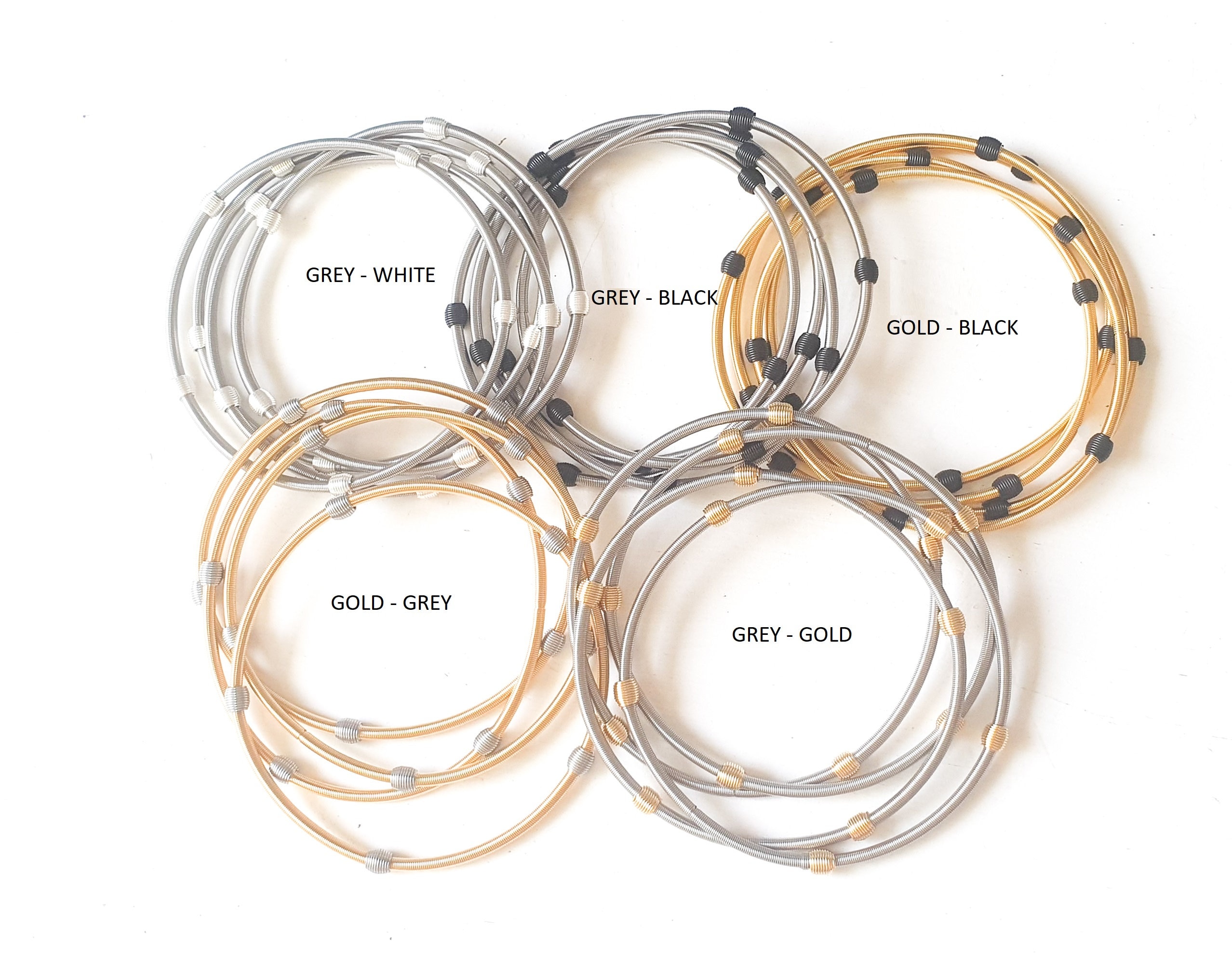 Flexible Set 4 Wire Beaded Stainless Steel Spring Bracelets,beaded ...