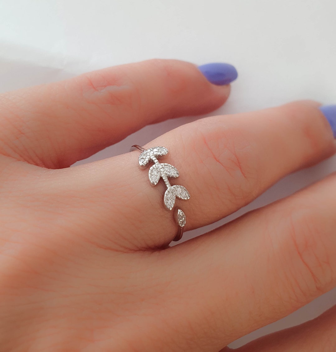 Leaf Ring - Sterling Silver Laurel Ring - Leaf Branch Ring - Wrap Cz ...