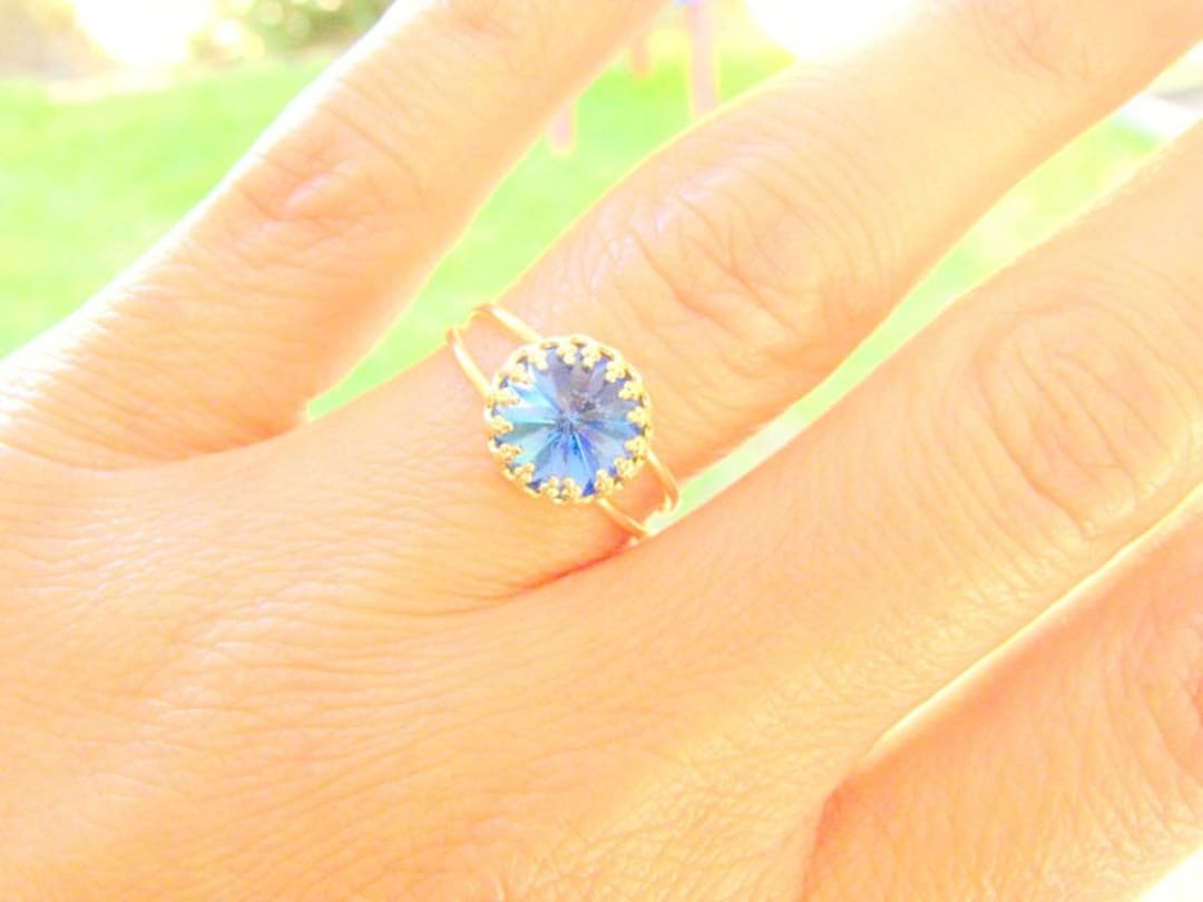 Royal Blue Ring Blue Stone Crystal Sapphire Prong Gold Ring Blue Stone ...