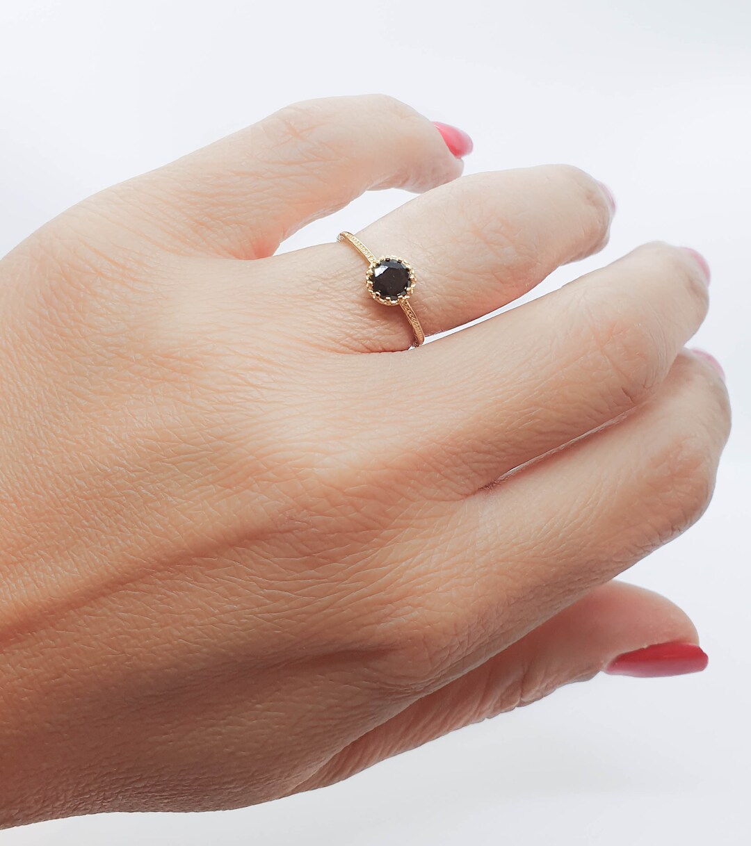 Onyx Ring Black Ring Jet Thin Black Ring Black Diamond Tiny Ring ...